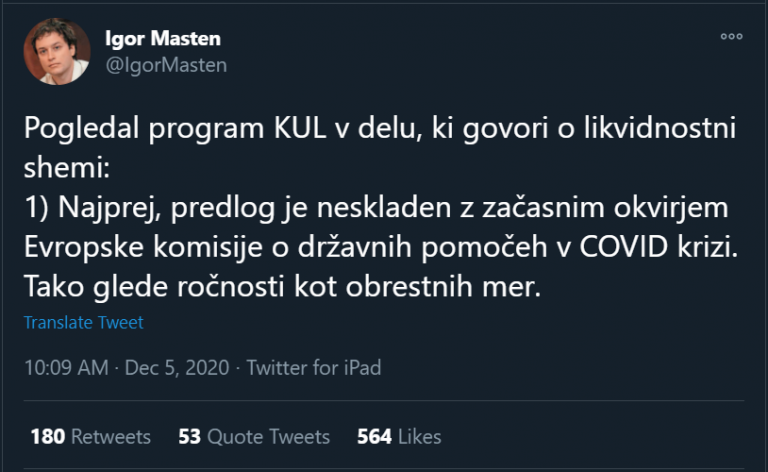 Ali drži kritika dr. Mastena, da KUL likvidnostna shema ni mogoča?